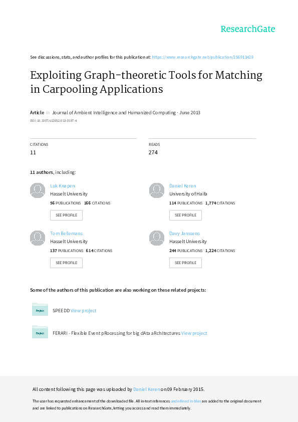 Pdf Exploiting Graph Theoretic Tools For Matching In Carpooling Applications Kanishka