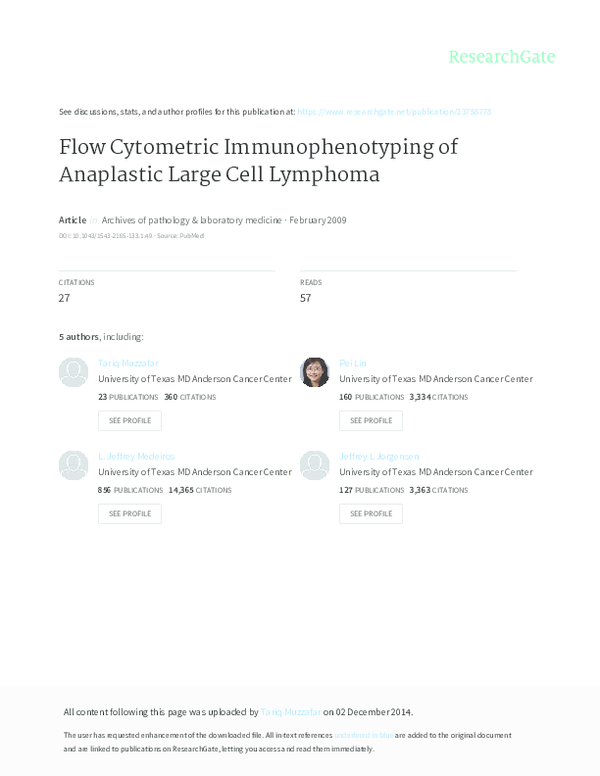 (PDF) Flow cytometric immunophenotyping of anaplastic large cell lymphoma