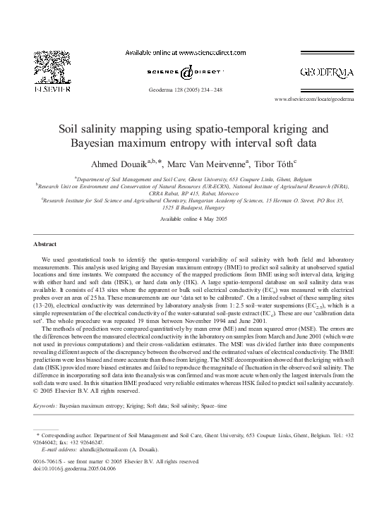 (PDF) Soil salinity mapping using spatio-temporal kriging and Bayesian maximum entropy with ...