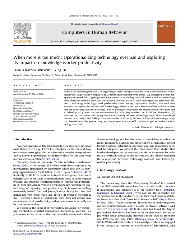 (PDF) When more is too much: Operationalizing technology overload and ...