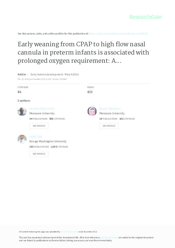 (PDF) Early weaning from CPAP to high flow nasal cannula in preterm ...