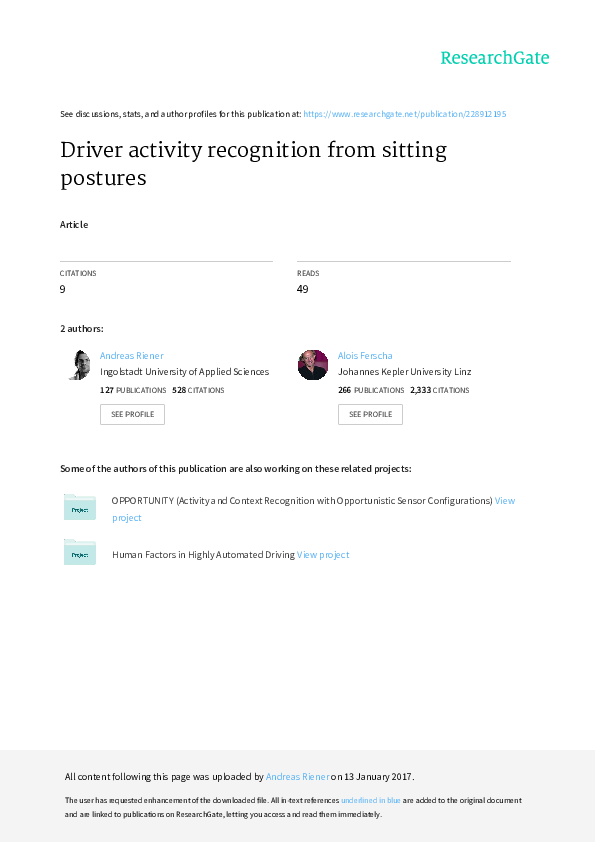 (PDF) Driver activity recognition from sitting postures