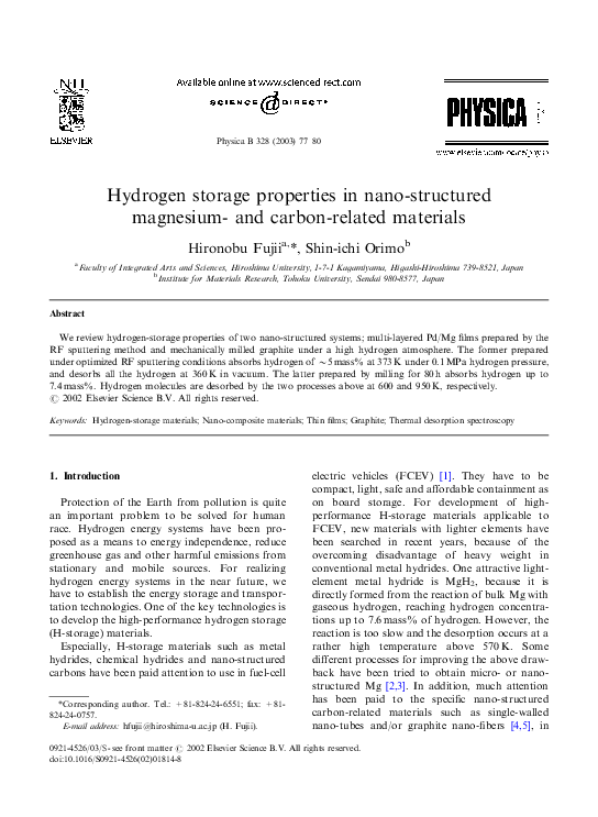 (PDF) Hydrogen storage properties in nano-structured magnesium-and ...