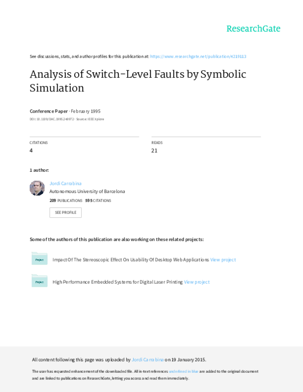 (PDF) Analysis of switch-level faults by symbolic simulation