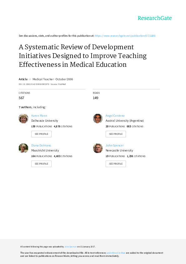 (PDF) A systematic review of faculty development initiatives designed ...