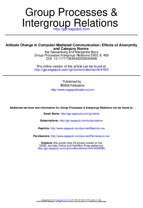 (PDF) Attitude change in computer-mediated communication: Effects of anonymity and category norms