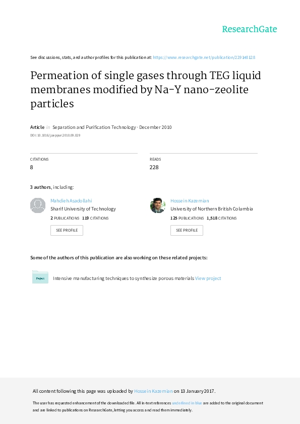 (PDF) Permeation of Single Gases Through TEG Liquid Membranes Modified ...