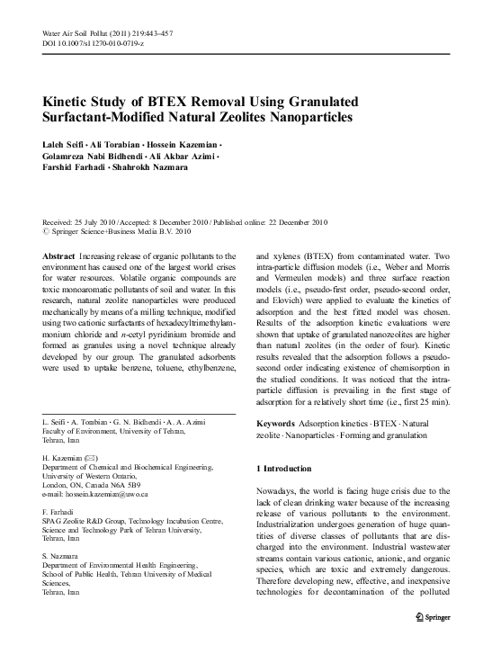 (PDF) Kinetic Study of BTEX Removal Using Granulated Surfactant ...