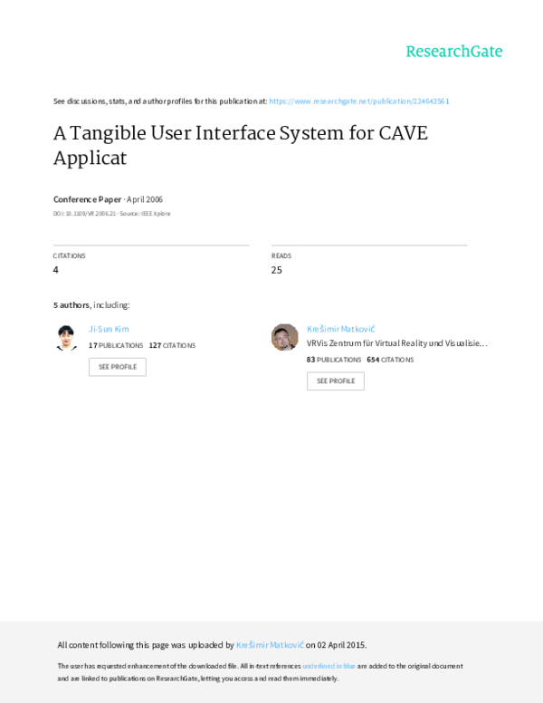 (PDF) A Tangible User Interface System for CAVE Applications