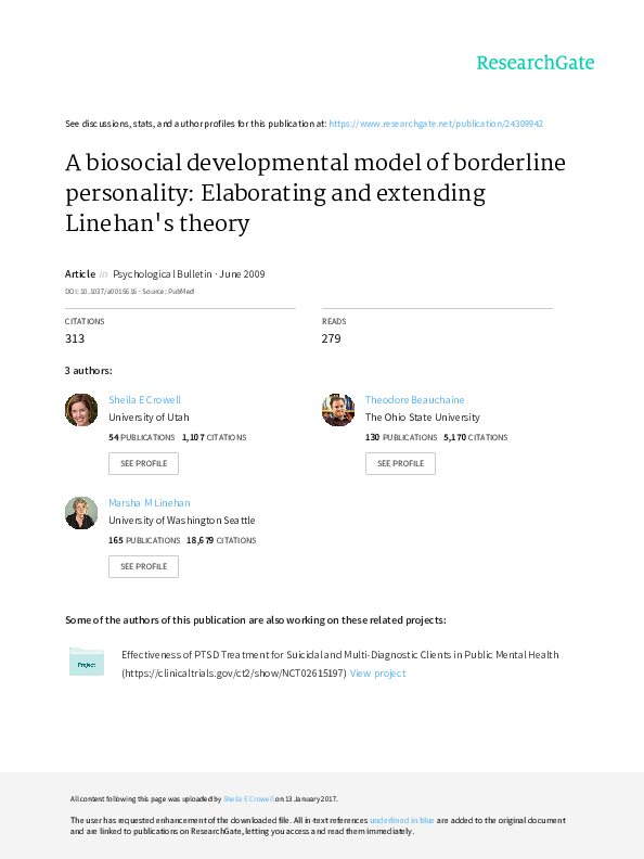 (PDF) A biosocial developmental model of borderline personality ...