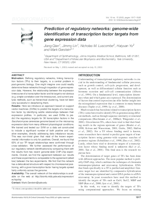 (PDF) Prediction of Regulatory Networks: Genome-Wide Identification of Transcription Factor ...