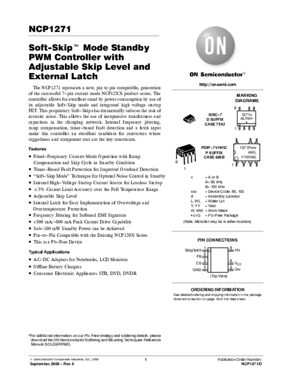 (PDF) NCP1271 Soft-Skipt Mode Standby PWM Controller with Adjustable Skip Level and External Latch