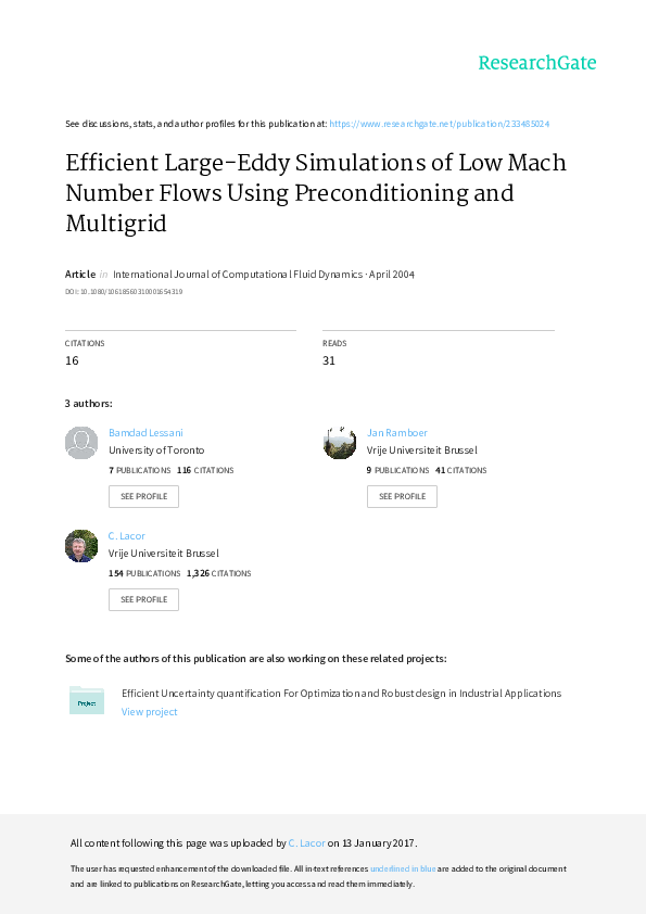 Pdf Efficient Large Eddy Simulations Of Low Mach Number Flows Using Preconditioning And Multigrid