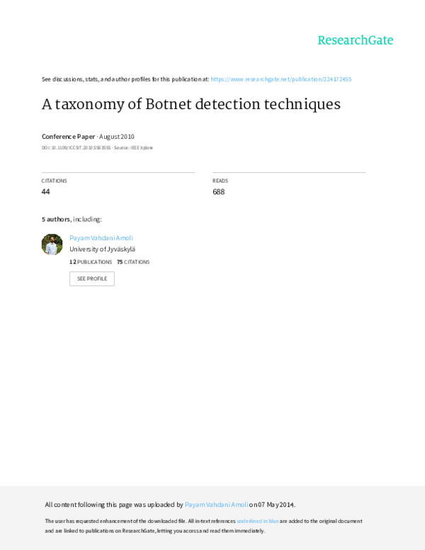 (PDF) A Taxonomy of Botnet Detection Techniques