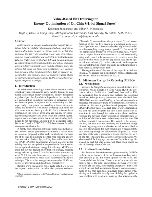 (PDF) Value-based bit ordering for energy optimization of on-chip global signal buses