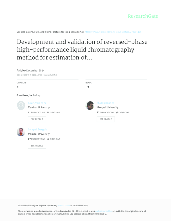 Pdf Development And Validation Of A Reversed‐phase Hplc Method For The Determination Of γ