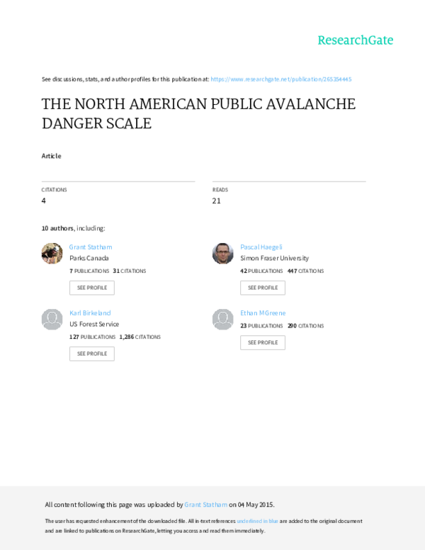 (PDF) THE NORTH AMERICAN PUBLIC AVALANCHE DANGER SCALE