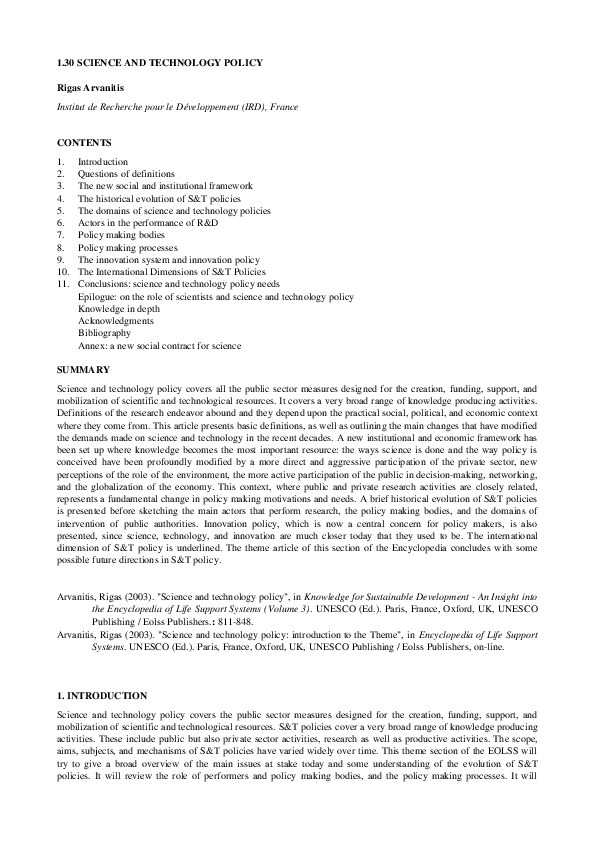 (DOC) 1.30 SCIENCE AND TECHNOLOGY POLICY