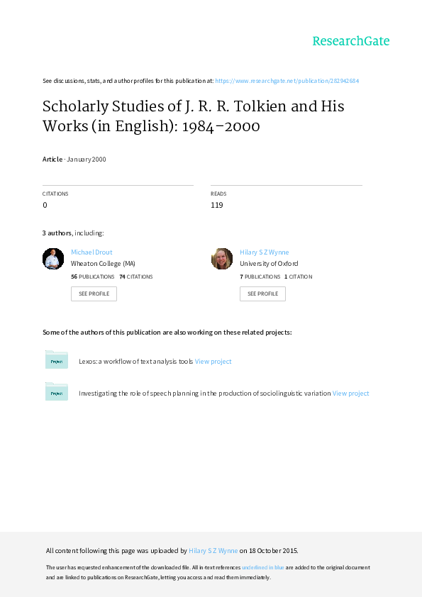(PDF) Scholarly Studies of J. R. R. Tolkien and His Works (in English ...