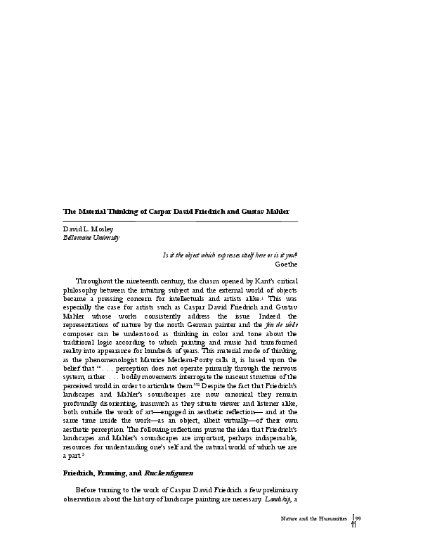 (PDF) The Material Thinking of Caspar David Friedrich and Gustav Mahler