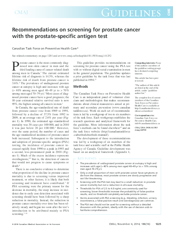 (PDF) Recommendations on screening for prostate cancer with the ...