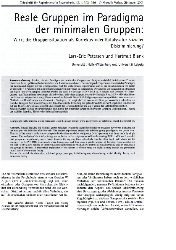 (PDF) Real groups in the minimal group paradigm: Does the group context ...
