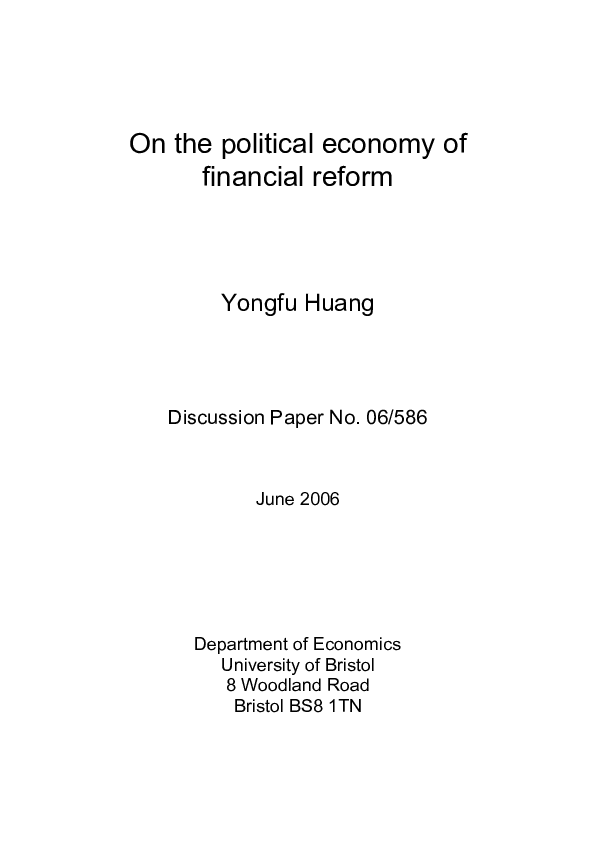 (PDF) On the political economy of financial reform