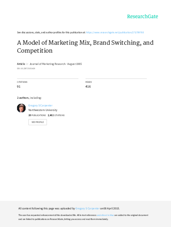 (PDF) A model of marketing mix, brand switching, and competition
