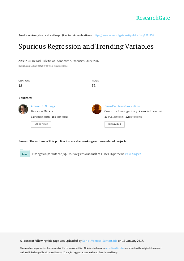 (PDF) Spurious Regression and Trending Variables*