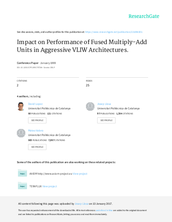 (PDF) Impact on performance of fused multiply-add units in aggressive VLIW architectures