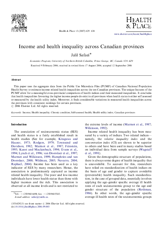 (PDF) Income and health inequality across Canadian provinces