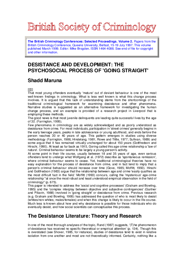 (PDF) Desistance and Development: The Psychosocial Process of 'Going ...
