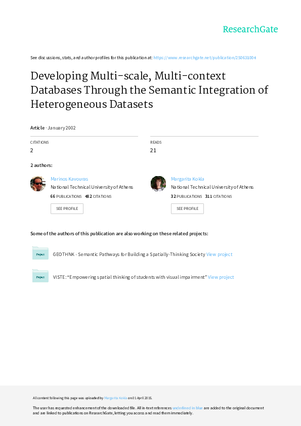 Pdf Developing Multi Scale Multi Context Databases Through The Semantic Integration Of
