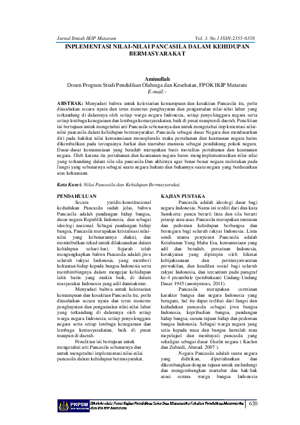 (PDF) INPLEMENTASI NILAI-NILAI PANCASILA DALAM KEHIDUPAN BERMASYARAKAT