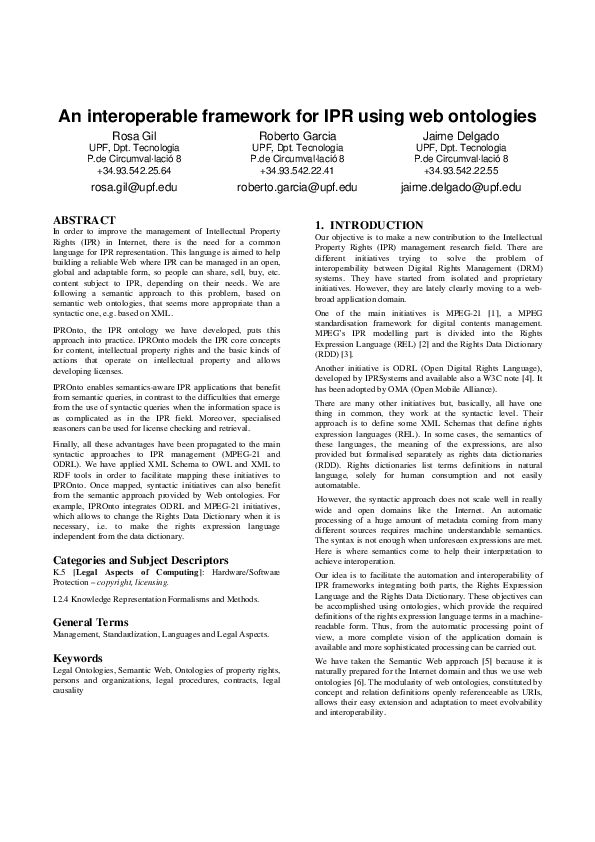 (PDF) An interoperable framework for IPR using web ontologies
