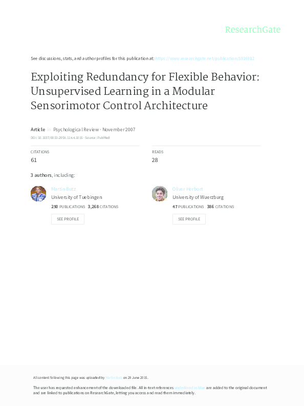 (PDF) Exploiting redundancy for flexible behavior: Unsupervised learning in a modular ...