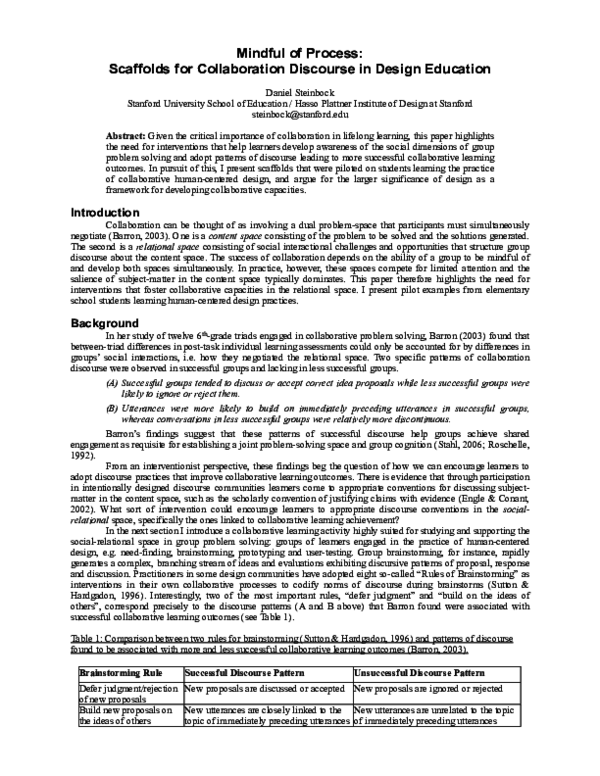 (PDF) Mindful of process: scaffolds for collaboration discourse in design education