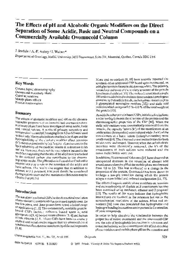 (PDF) The effects of pH and alcoholic organic modifiers on the direct separation of some acidic ...