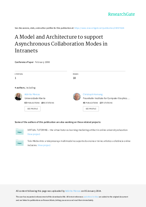 (PDF) A Model and Architecture to Support Asynchronous Collaboration Modes In Intranets