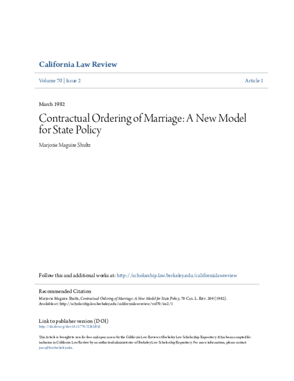 (PDF) Contractual Ordering of Marriage: A New Model for State Policy