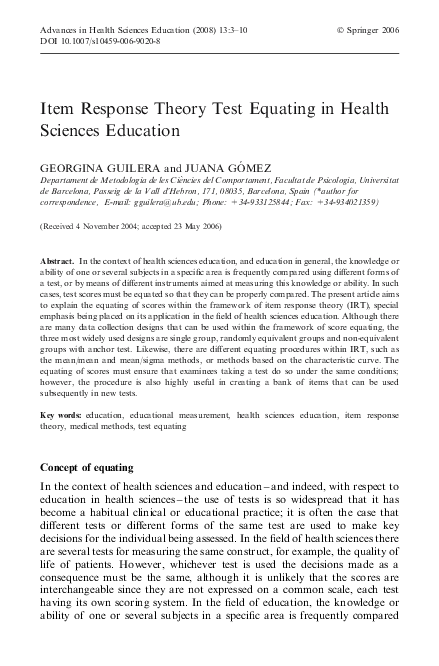 (PDF) Item Response Theory Test Equating in Health Sciences Education