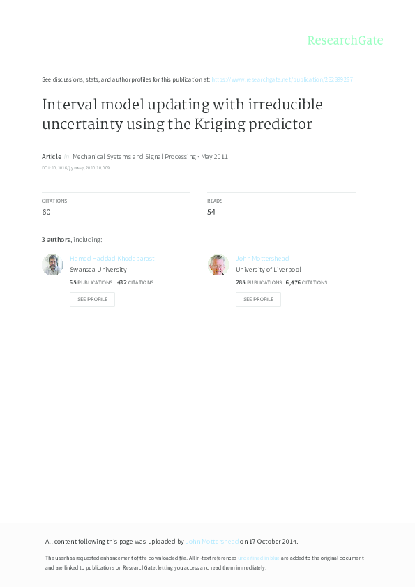 (PDF) Interval model updating with irreducible uncertainty using the Kriging predictor