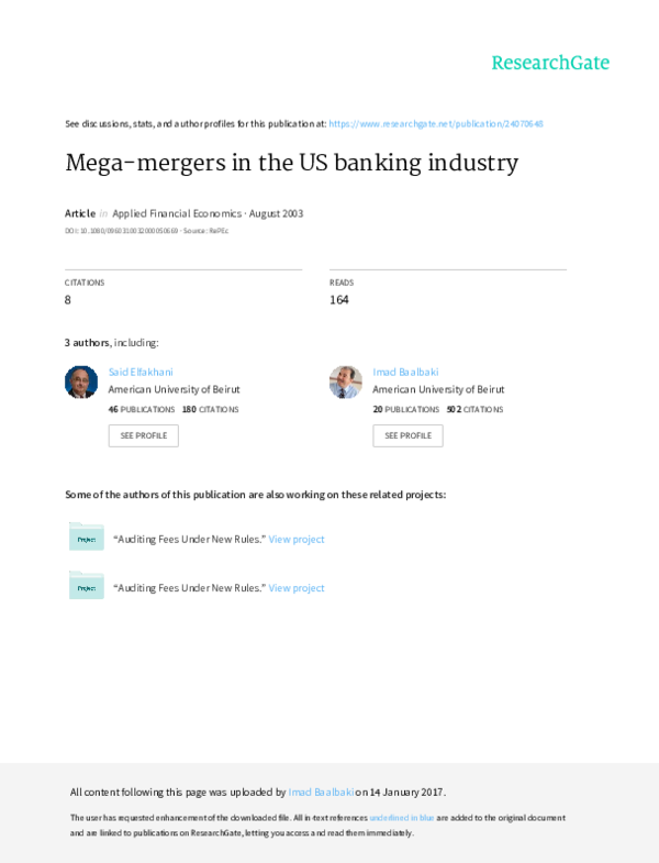(PDF) Mega-mergers in the US banking industry