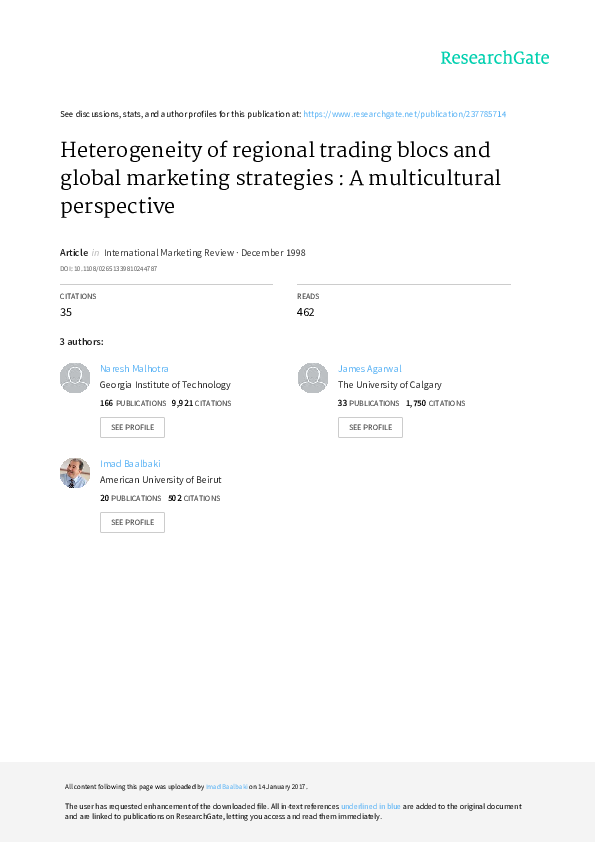 (PDF) Heterogeneity of regional trading blocs and global marketing ...