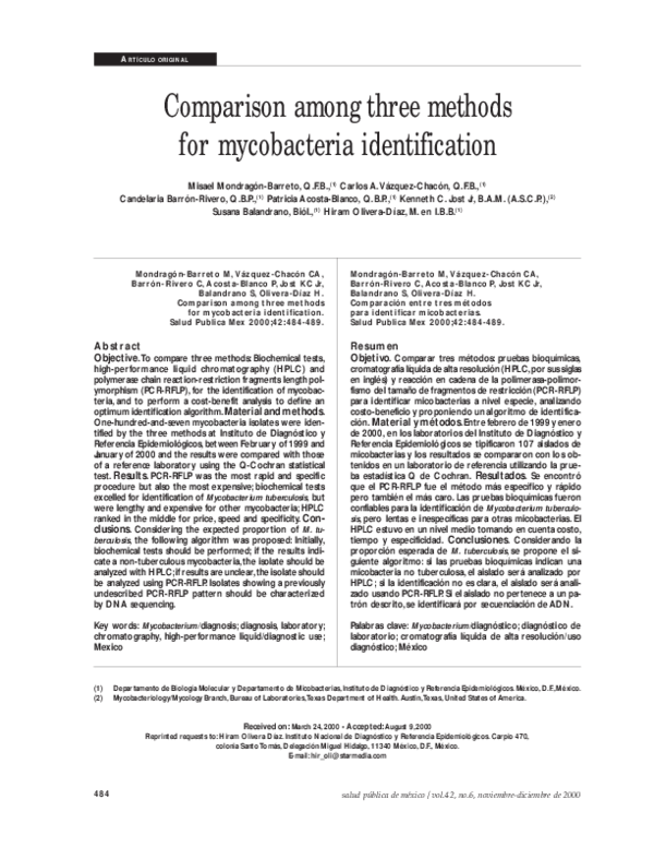 (PDF) Comparison Among Three Methods for Mycobacteria Identification