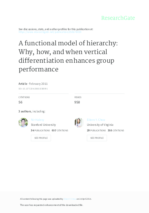 (PDF) A functional model of hierarchy: Why, how, and when vertical ...