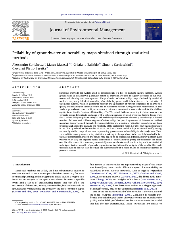 (PDF) Reliability of groundwater vulnerability maps obtained through ...