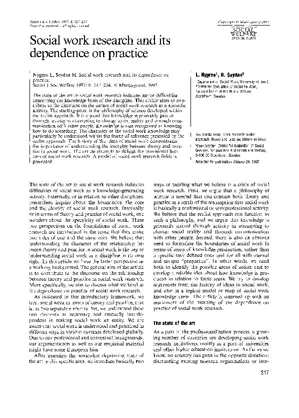 (PDF) Social work research and its dependence on practice