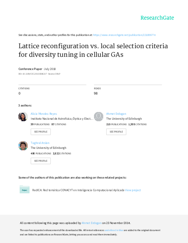 (PDF) Lattice reconfiguration vs. local selection criteria for diversity tuning in cellular GAs