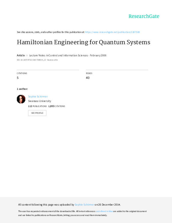 (PDF) Hamiltonian Engineering for Quantum Systems